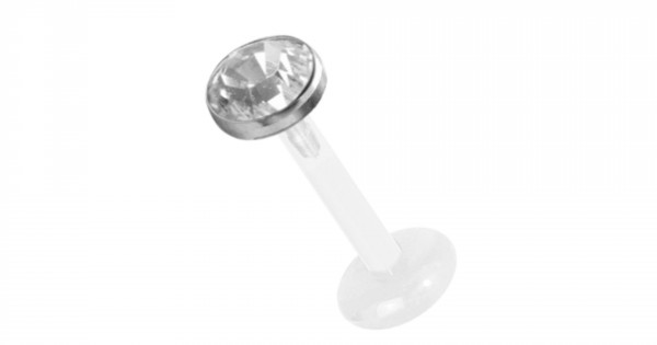 PTFE Ohr Piercing / Lippen Piercing Stecker mit flachem steinbesetzten ...